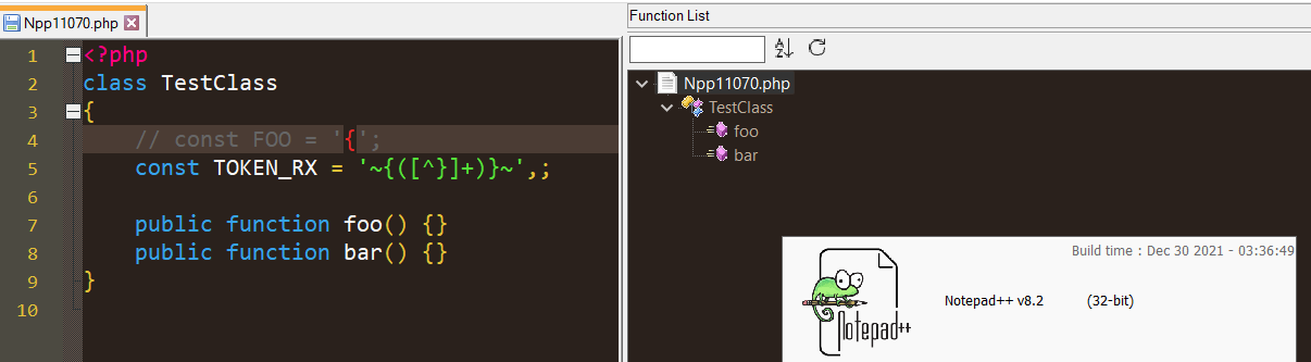 Function List Breaks with Unmatched Curly Brackets inside Strings · Issue #11070 · notepad-plus ...