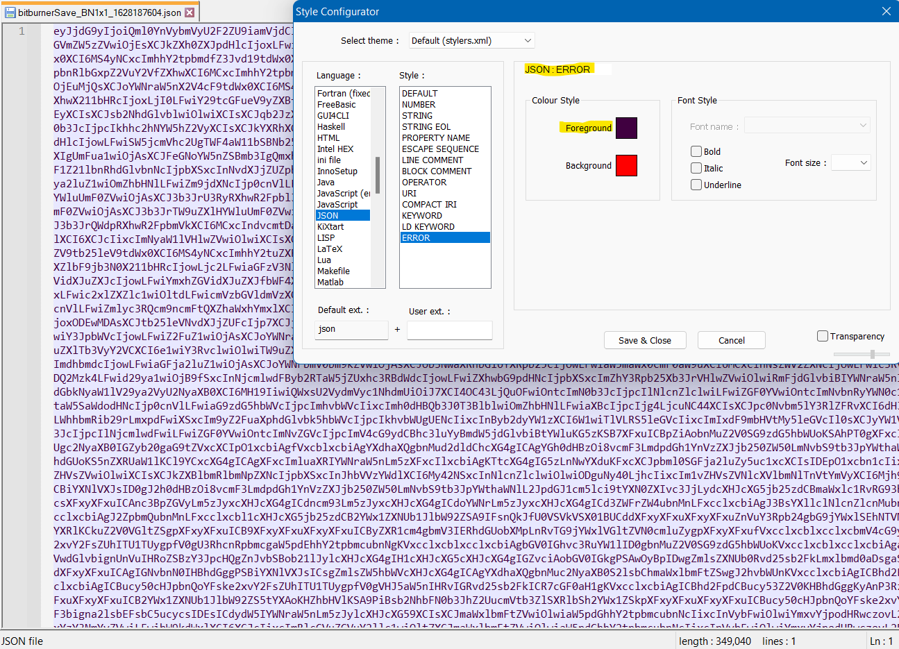 Base64 encoded json file syntax highlighting is unreadable · Issue #11076 · notepad-plus-plus ...