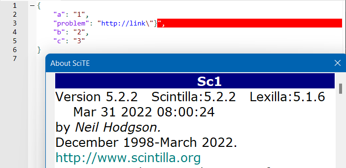 Hyperlinks Followed By Escaped Quote Breaks Parsing Of Valid Json · Issue 11467 · Notepad Plus 