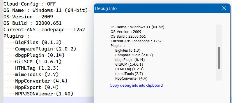 Debug info dialog lists the installed plug-ins but not the plug-in ...