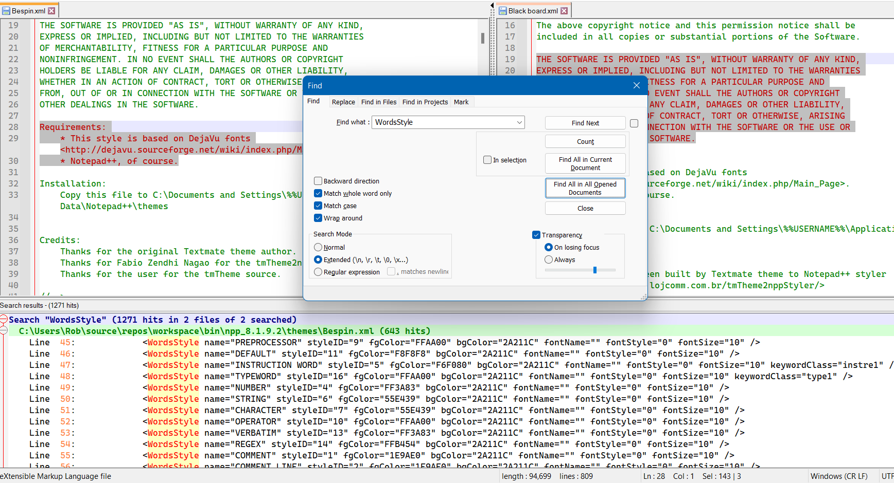 Selected text changes color/styling/lexing when editor window loses ...