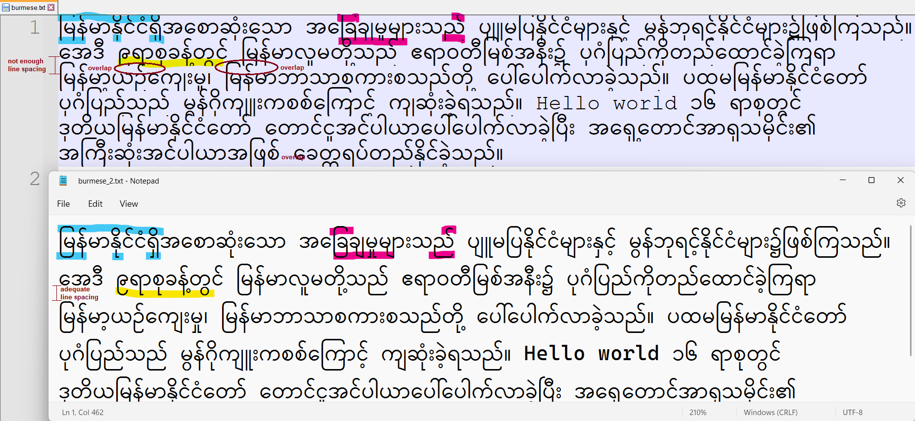 Lower part of Burmese characters are copped out and cannot display meaningful text · Issue ...