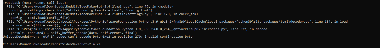 [Bug]: Traceback (most recent call last)........... invalid continuation byte · Issue #1222 ...