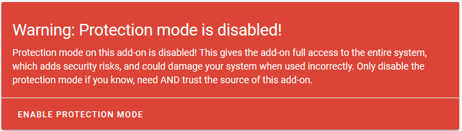 "Protection mode is disabled" hard readable since Supervisor 228 ...
