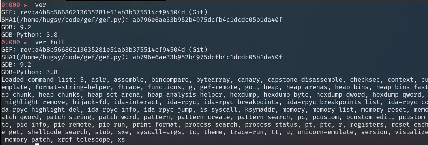Add 'version' command · Issue #601 · hugsy/gef · GitHub