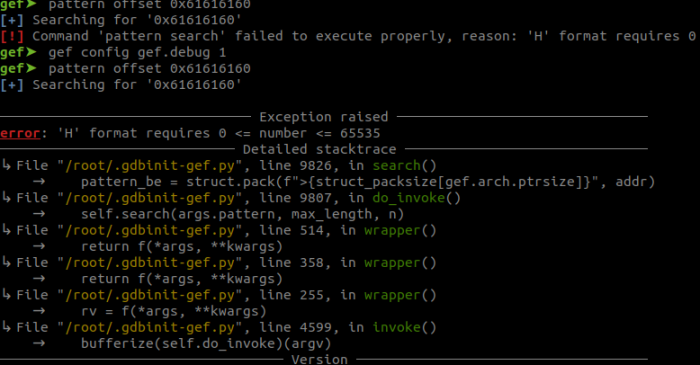 Lookup size issue in `pattern search` · Issue #857 · hugsy/gef · GitHub