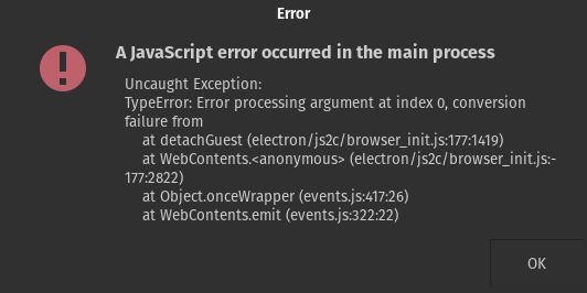 JavaScript Errors: electron-native-notification, js2c · Issue #367 ...