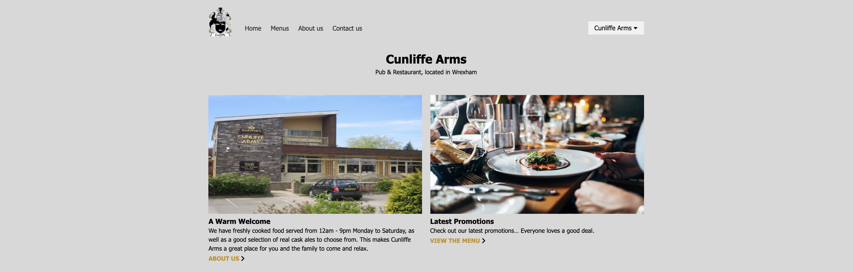 GitHub - PerrySmithMoss/Cunliffe-Arms: Website for local pub and restaurant.