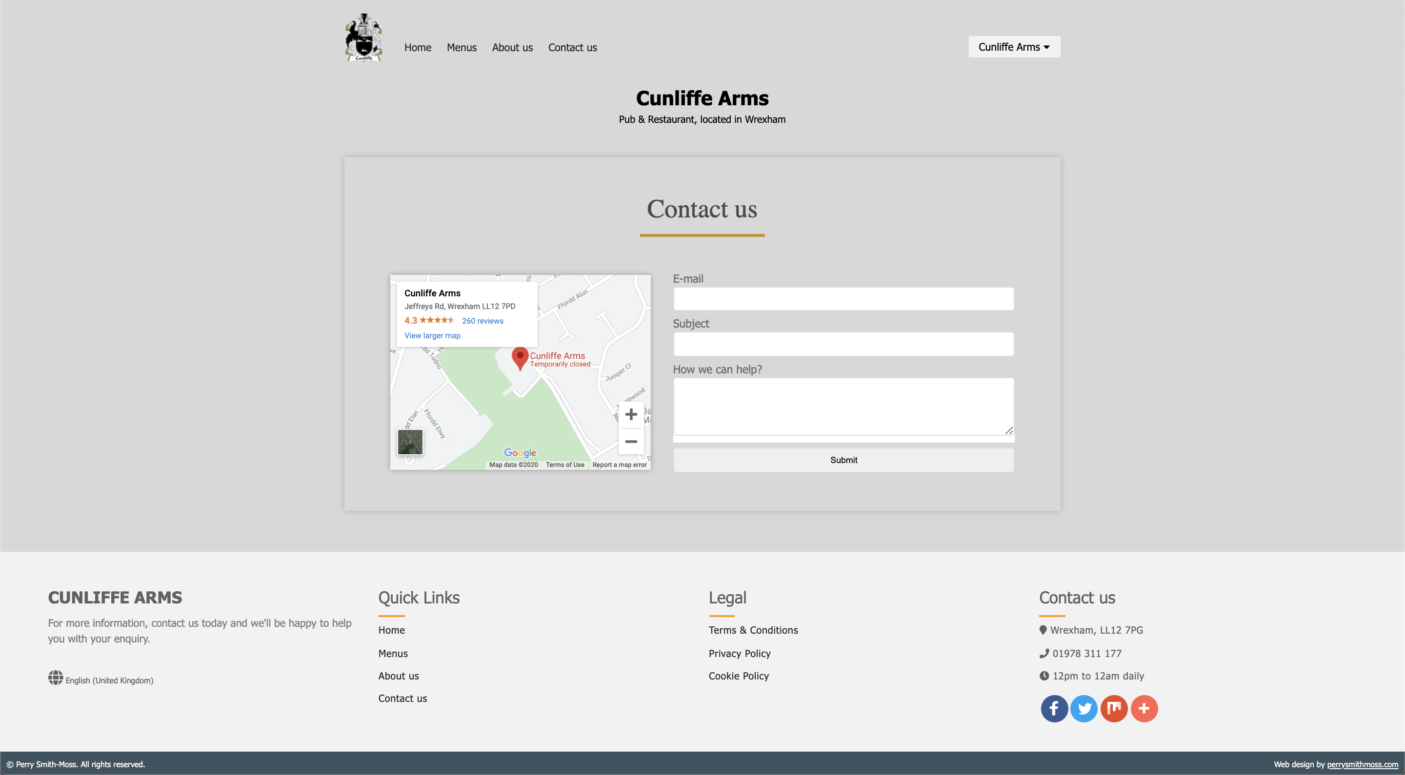 GitHub - PerrySmithMoss/Cunliffe-Arms: Website for local pub and restaurant.