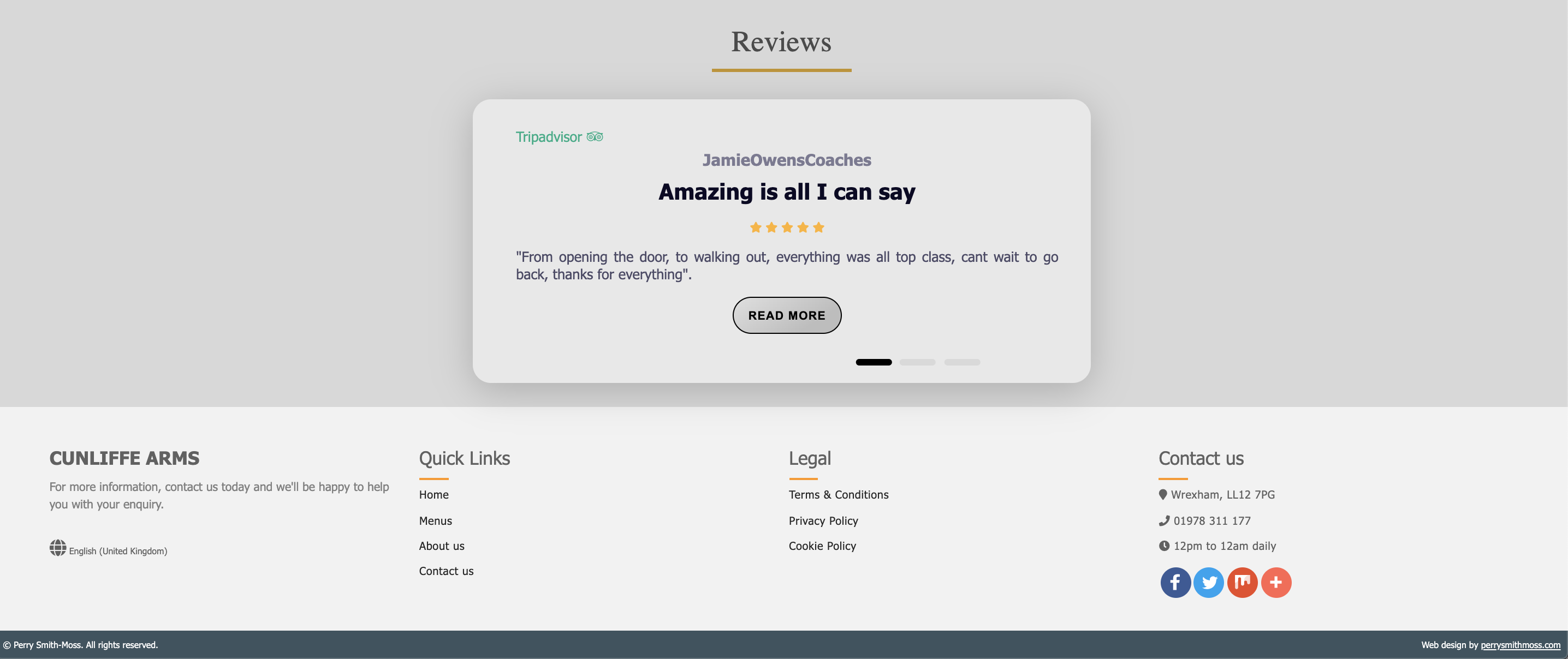 GitHub - PerrySmithMoss/Cunliffe-Arms: Website for local pub and restaurant.