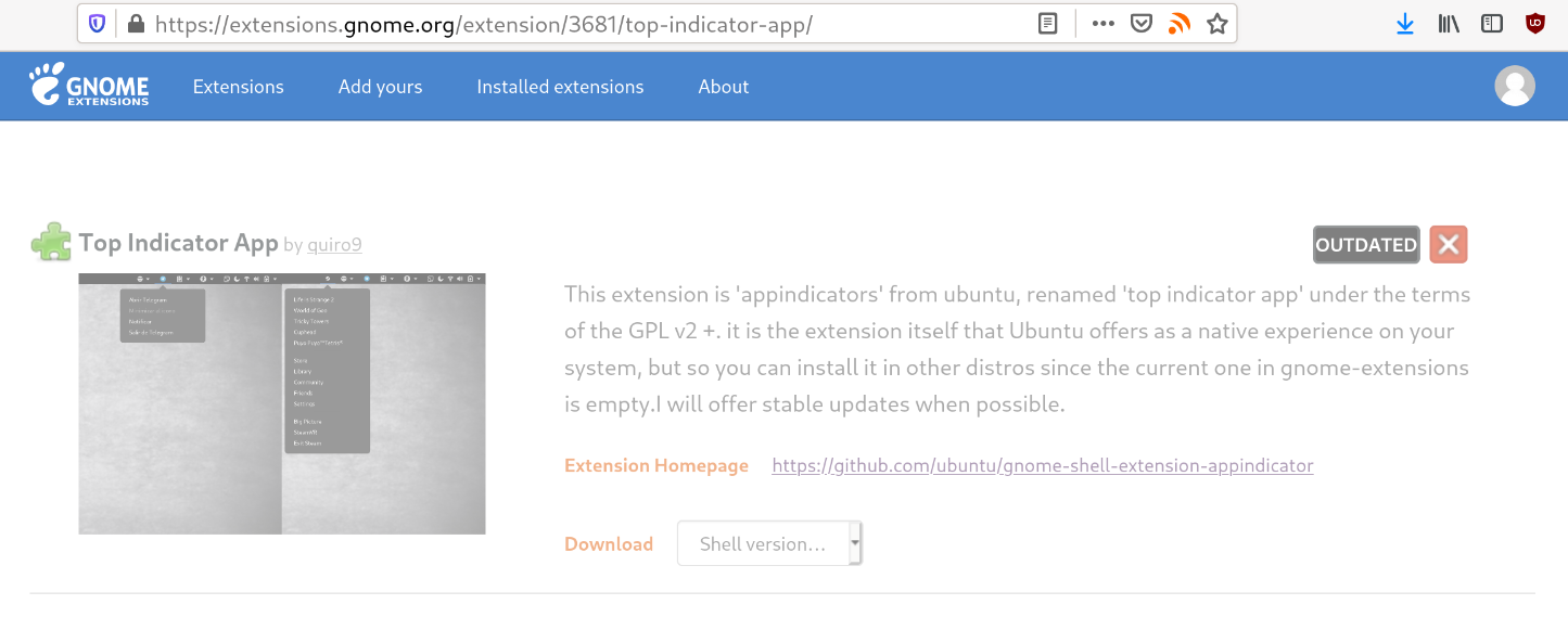 Outdated on Fedora 34 (Wayland GNOME 40) · Issue #281 · ubuntu/gnome-shell-extension ...