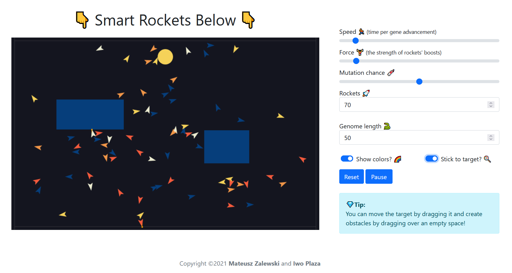 GitHub - a-float/uni-ai-smart-rockets: Rocket steering using genetic algorithm