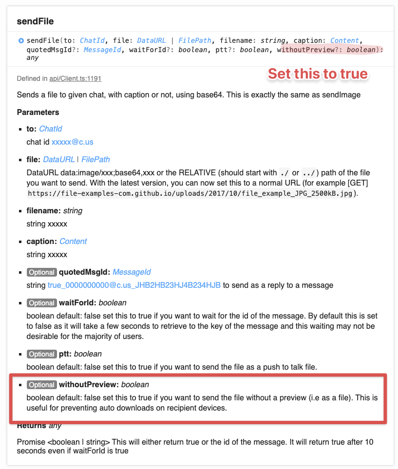 Feature: Send File without preview · Issue #1039 · open-wa/wa-automate-nodejs · GitHub