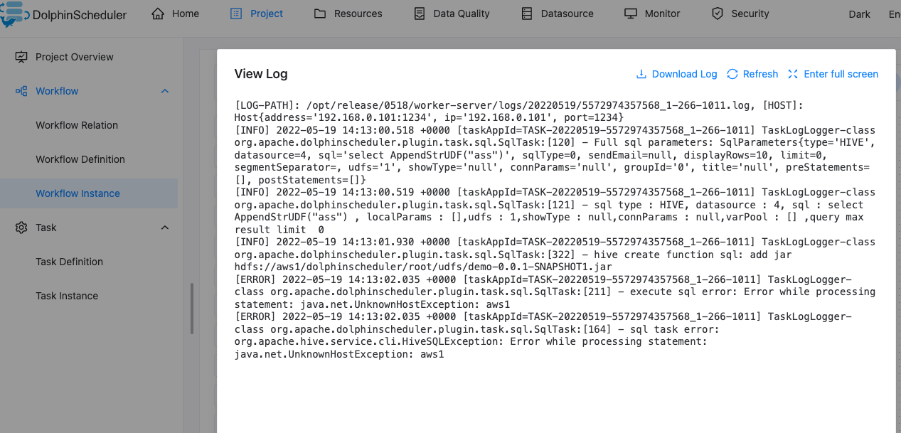 [Bug] [Workflow Definition] The execution of the UDF function corresponding to hive failed ...