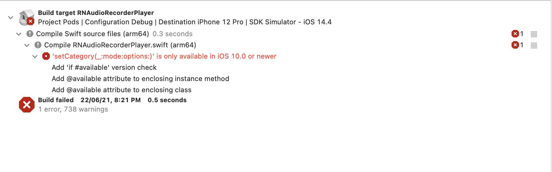 Unable to build the app in iOS after installation · Issue #334 · hyochan/react-native-audio ...