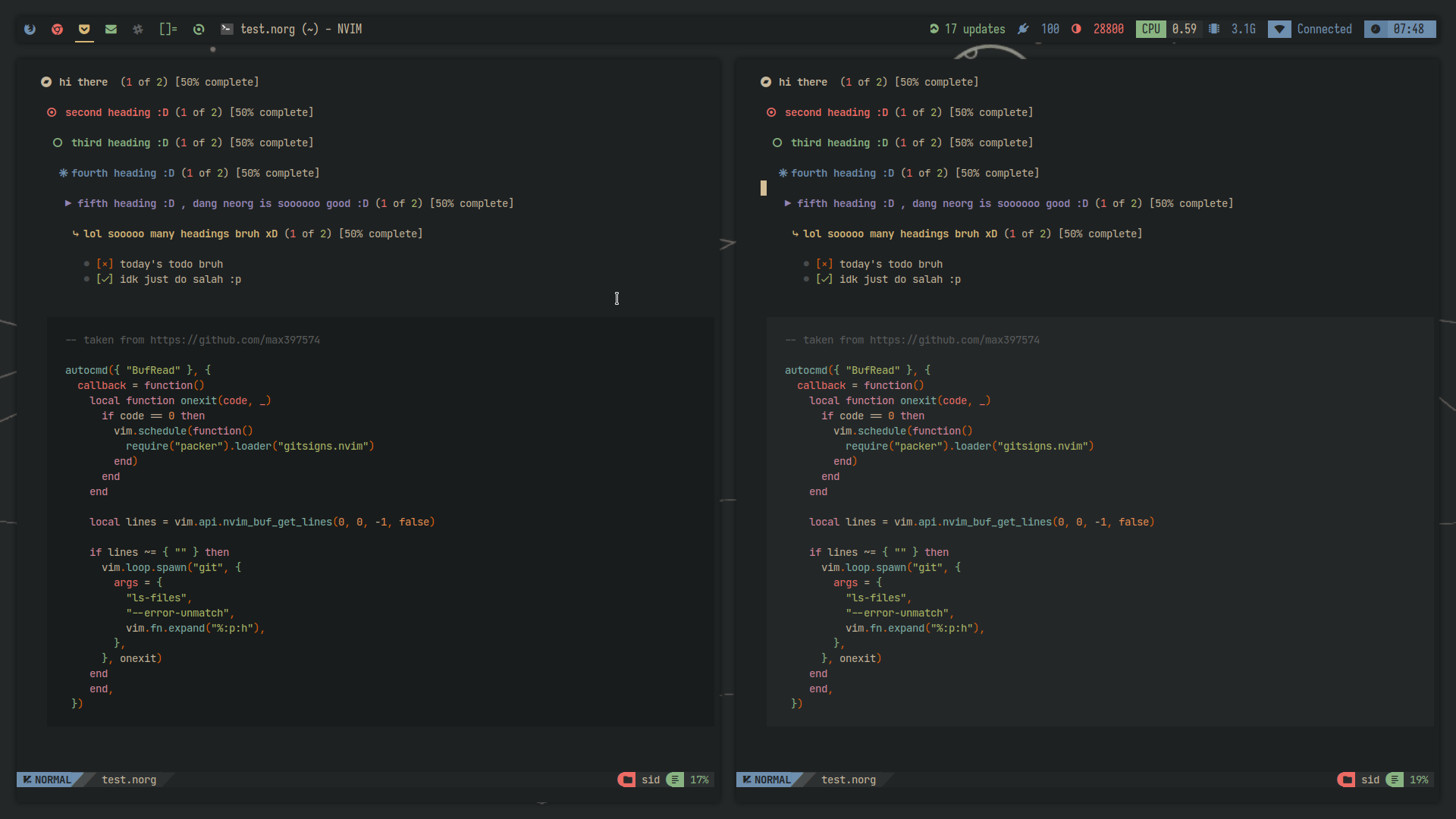Avoid setting full width for codeblock · Issue #526 · nvim-neorg/neorg · GitHub