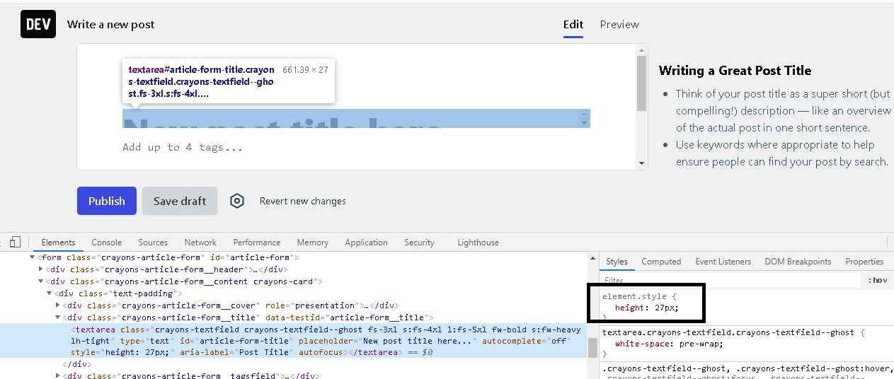 UI Regression: title input box clips text · Issue #10114 · forem/forem · GitHub