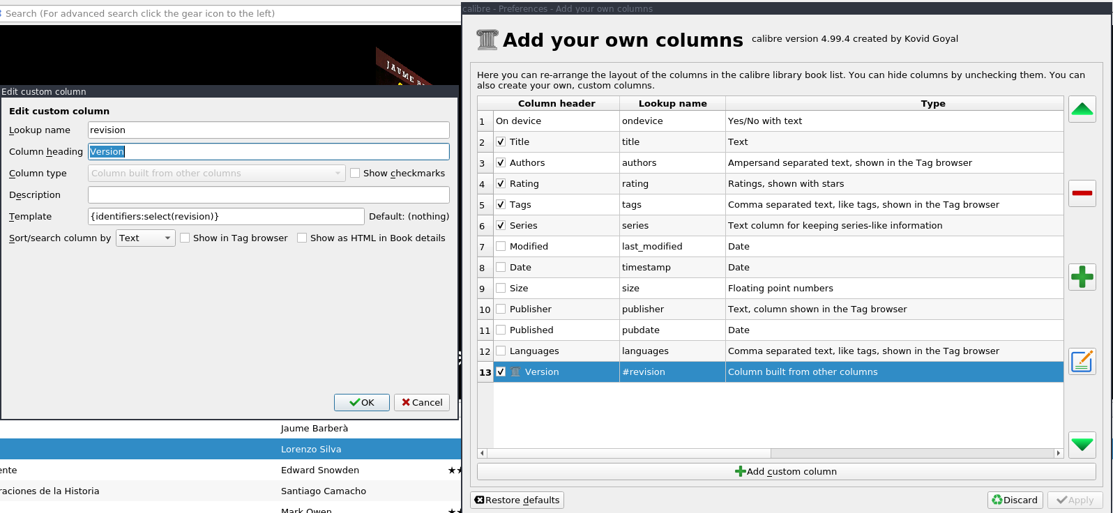 Enhancement: Support Calibre Custom Column generated from other Columns ...