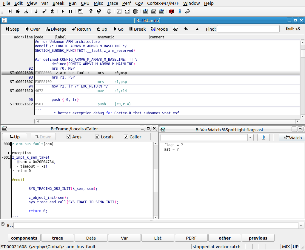 zephyr/samples/application_development/code_relocation execution stop at z_arm_bus_fault · Issue ...
