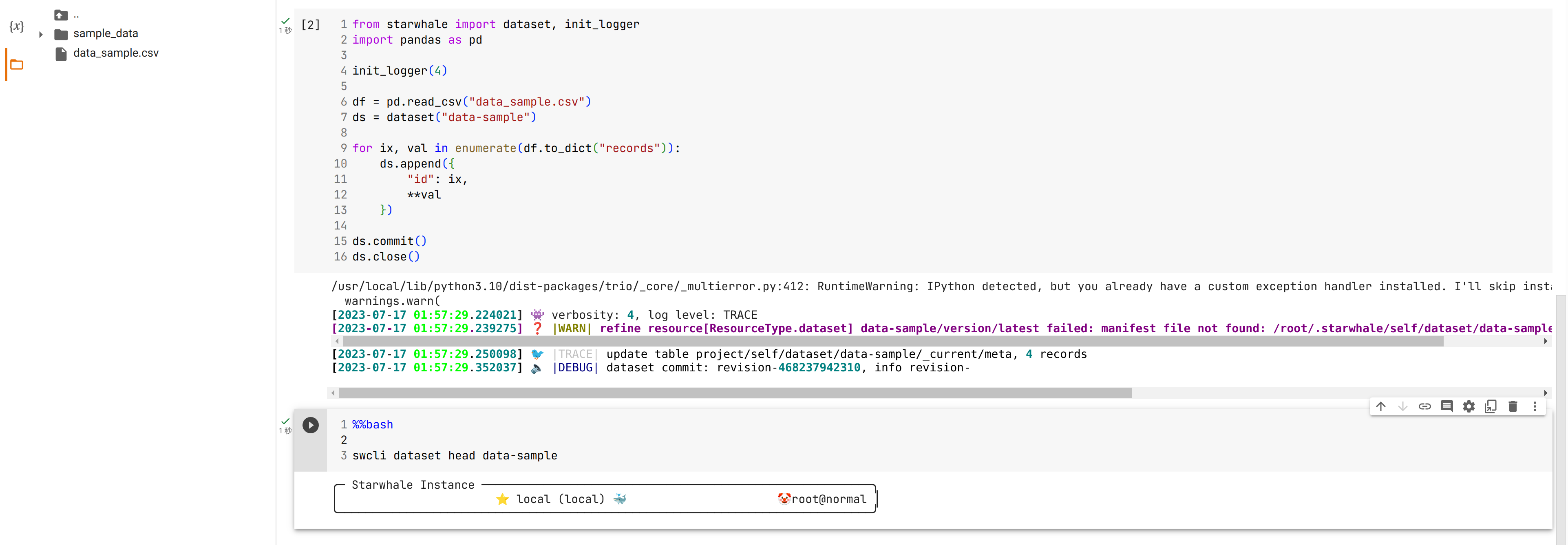cannot dump data into datastore when building dataset in jupyter notebook · Issue #2510 · star ...