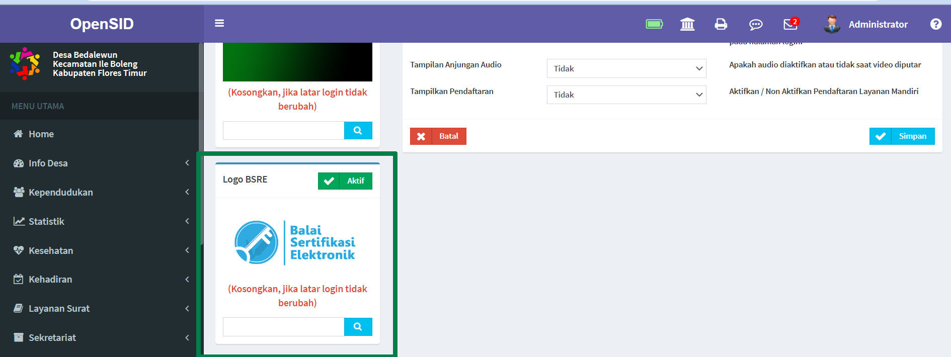 Permintaan fitur: buatkan sebuah pengaturan untuk mengaktifkan / non aktifkan modul tte · Issue ...