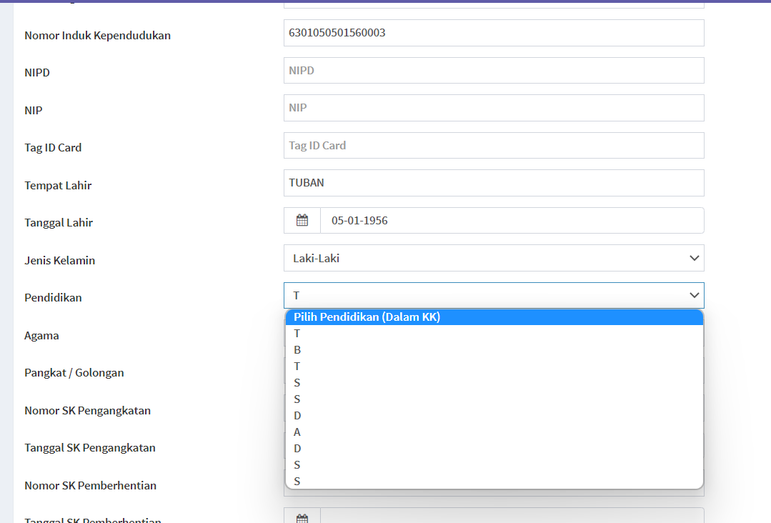 Bug/error: Pendidik di menu edit aparatur desa tidak muncul nama pendidikannya. · Issue #5562 ...