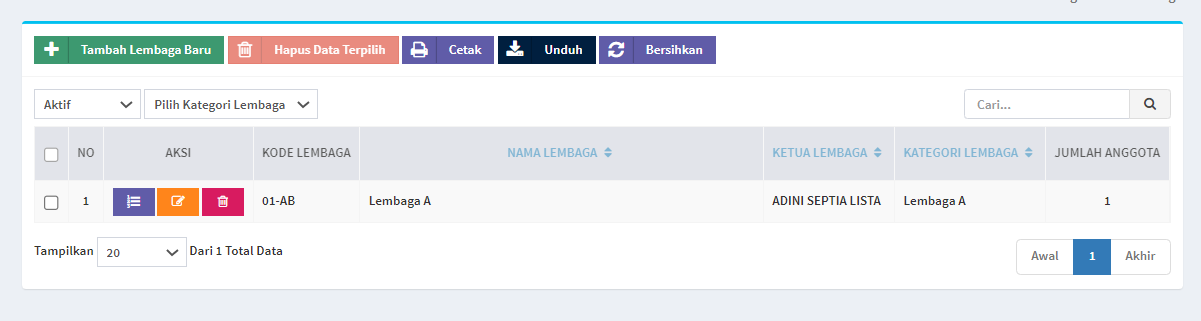 Buat wajib isi pada kode lembaga & Merubah parameter menu lembaga agar ...