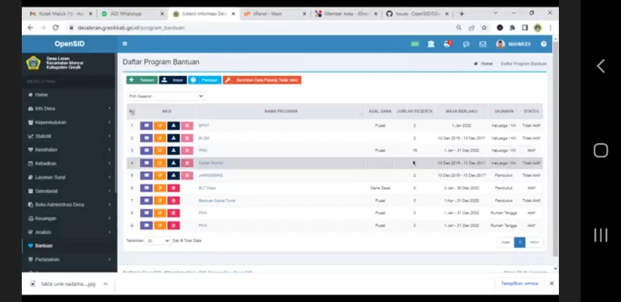 Jumlah program bantuan tidak sama dengan yg ada di dalam list program ...
