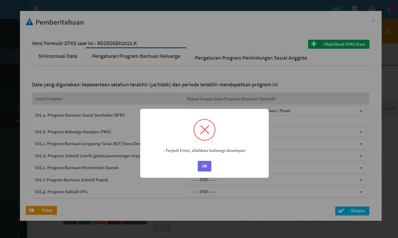 error simpan pengaturan program bantuan pada DTKS · Issue #6289 · OpenSID/OpenSID · GitHub