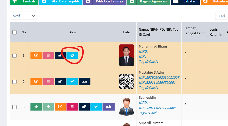 cek terkait tombol centang di aparatur desa ketika salah satu aparatur ...