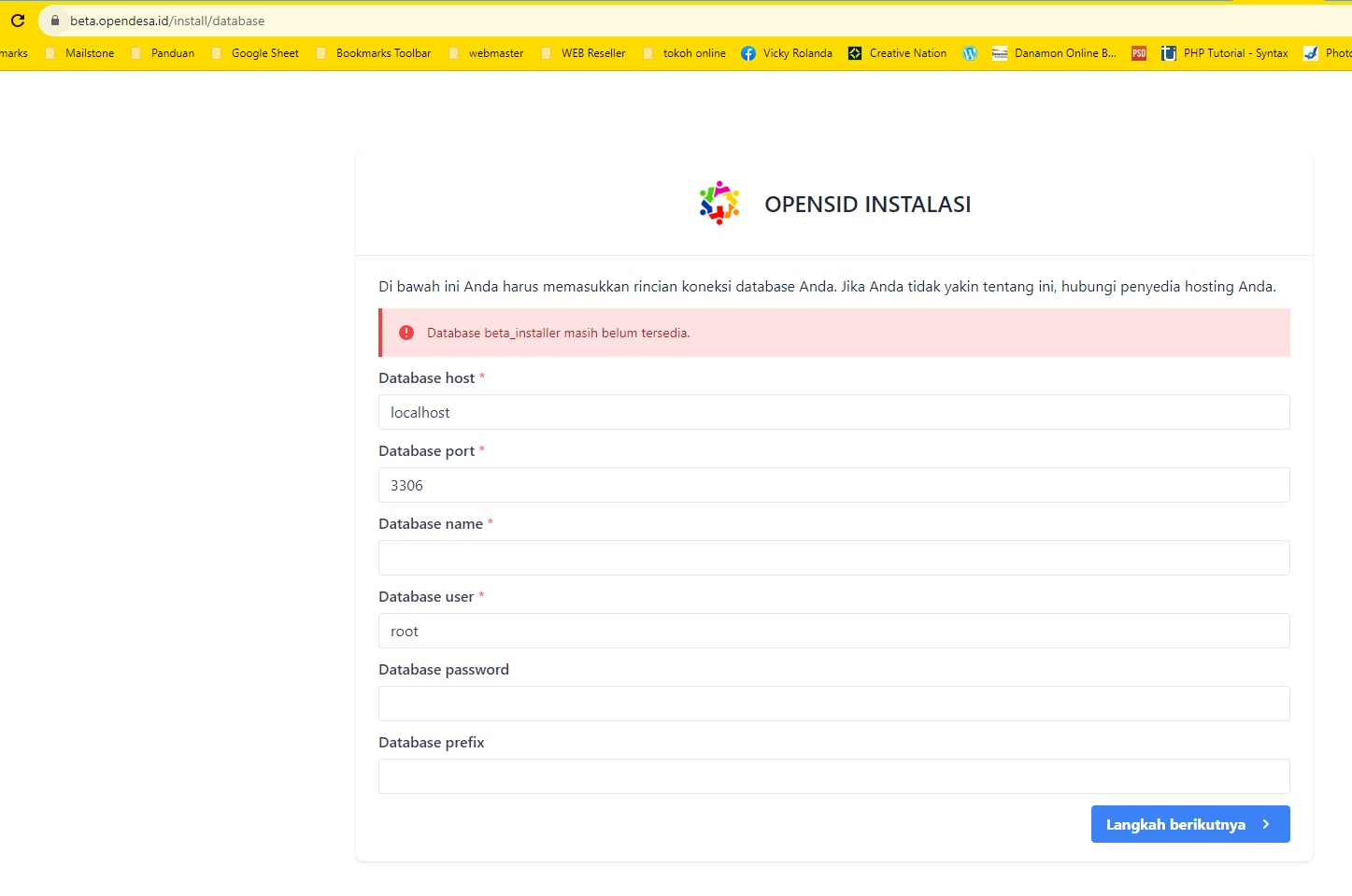 Modul Installer berhenti pada pembuatan user · Issue #7084 · OpenSID/OpenSID · GitHub