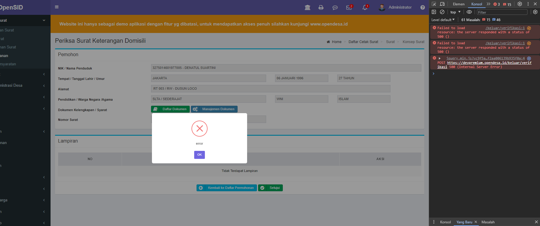 Error Pada Saat Verifikasi Surat · Issue 7259 · Opensid Opensid · Github