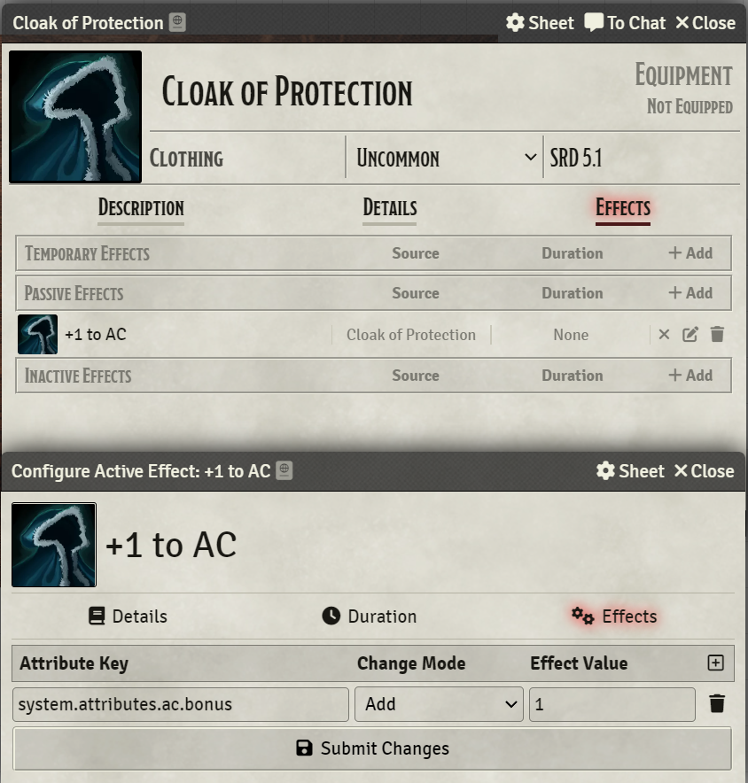 Cloak of Protection missing +1 to saves · Issue #2082 · foundryvtt/dnd5e · GitHub