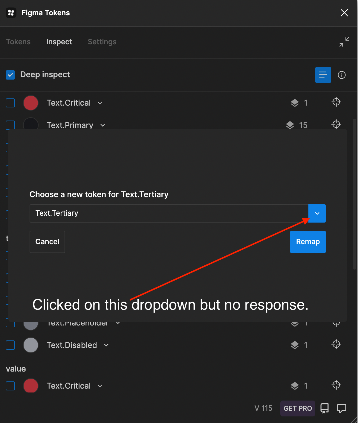 Deep Inspect - Token remap dropdown not working. · Issue #1180 · tokens-studio/figma-plugin · GitHub