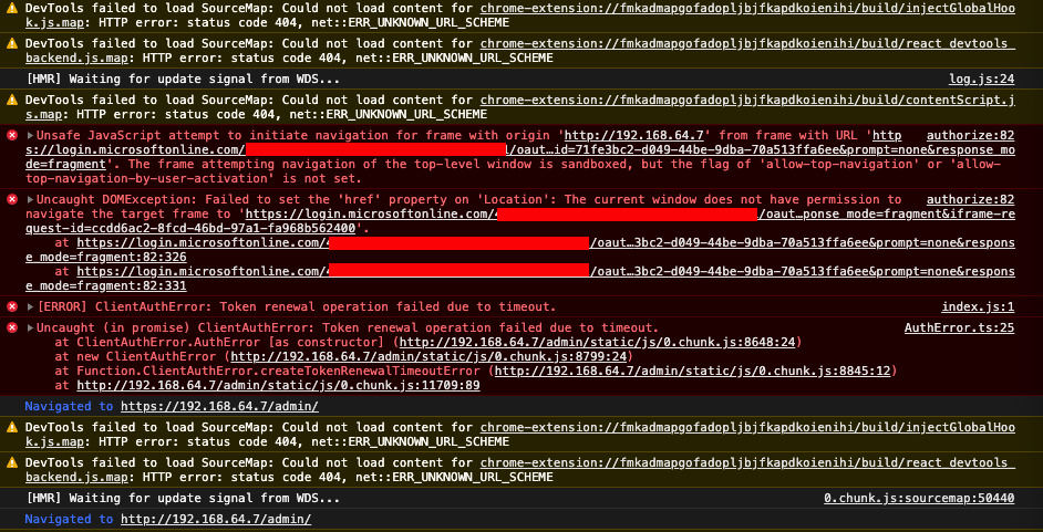 "ClientAuthError: Token renewal operation failed due to timeout" for authProvider.getAccessToken ...