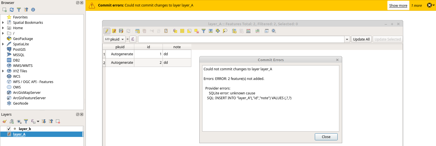 Cannot Addsave More Than 1 Recordfeature In A Spatialite Layertable · Issue 34379 · Qgis