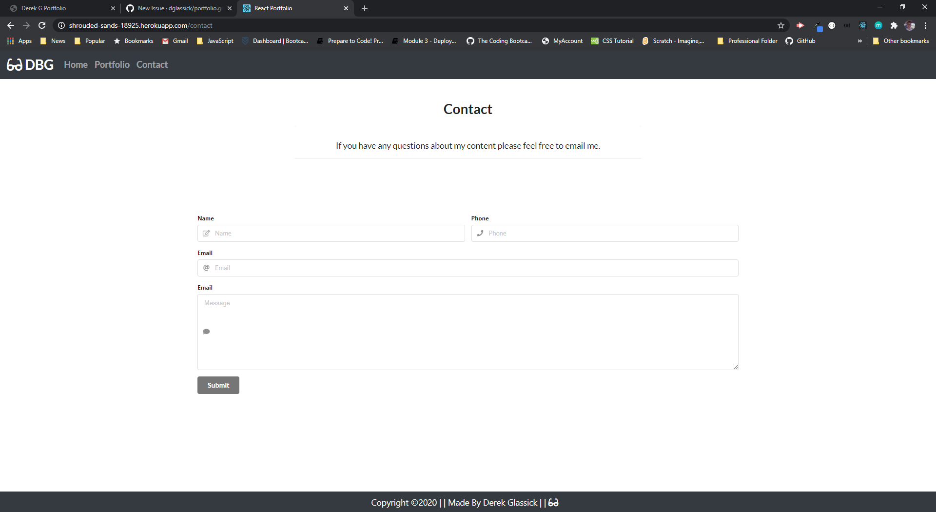 Github Dglassick React Portfolio