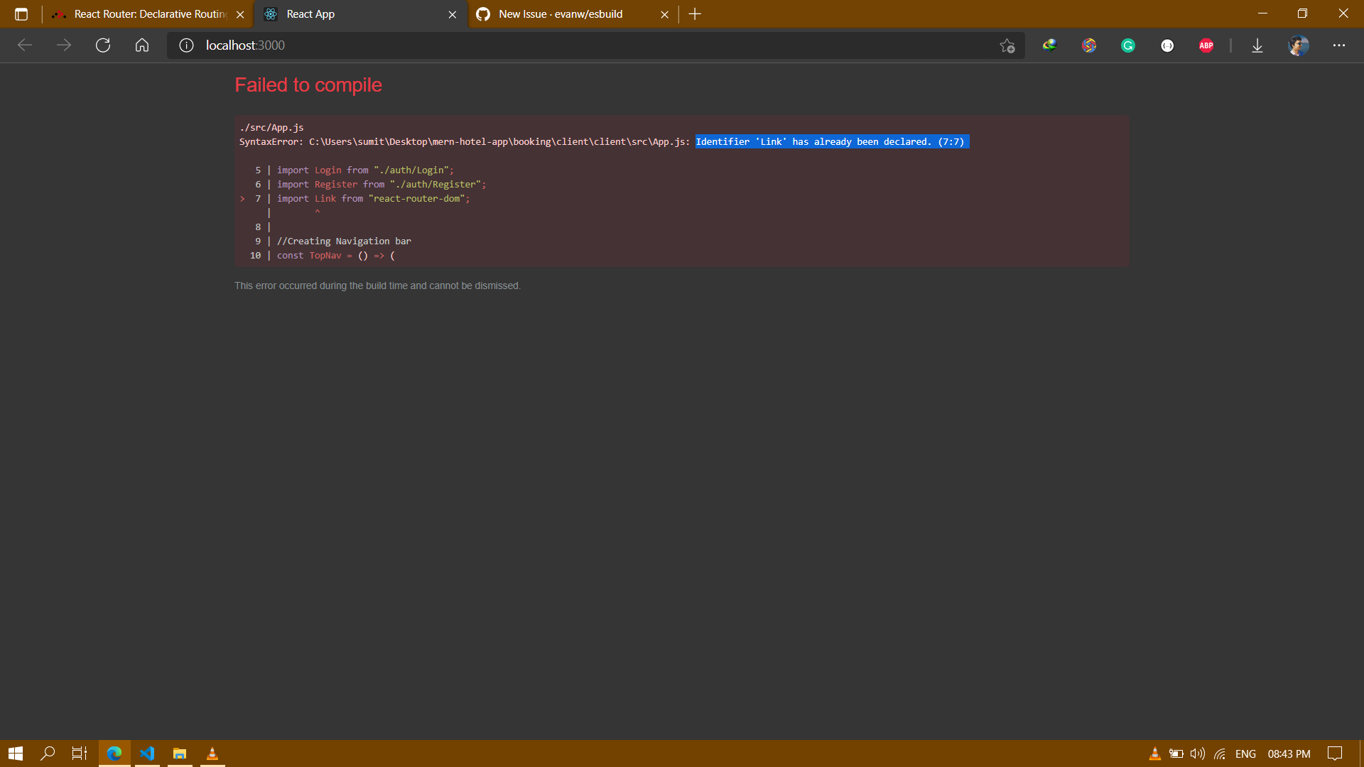 Identifier "Link " has already been declared · Issue #1452 · evanw/esbuild · GitHub