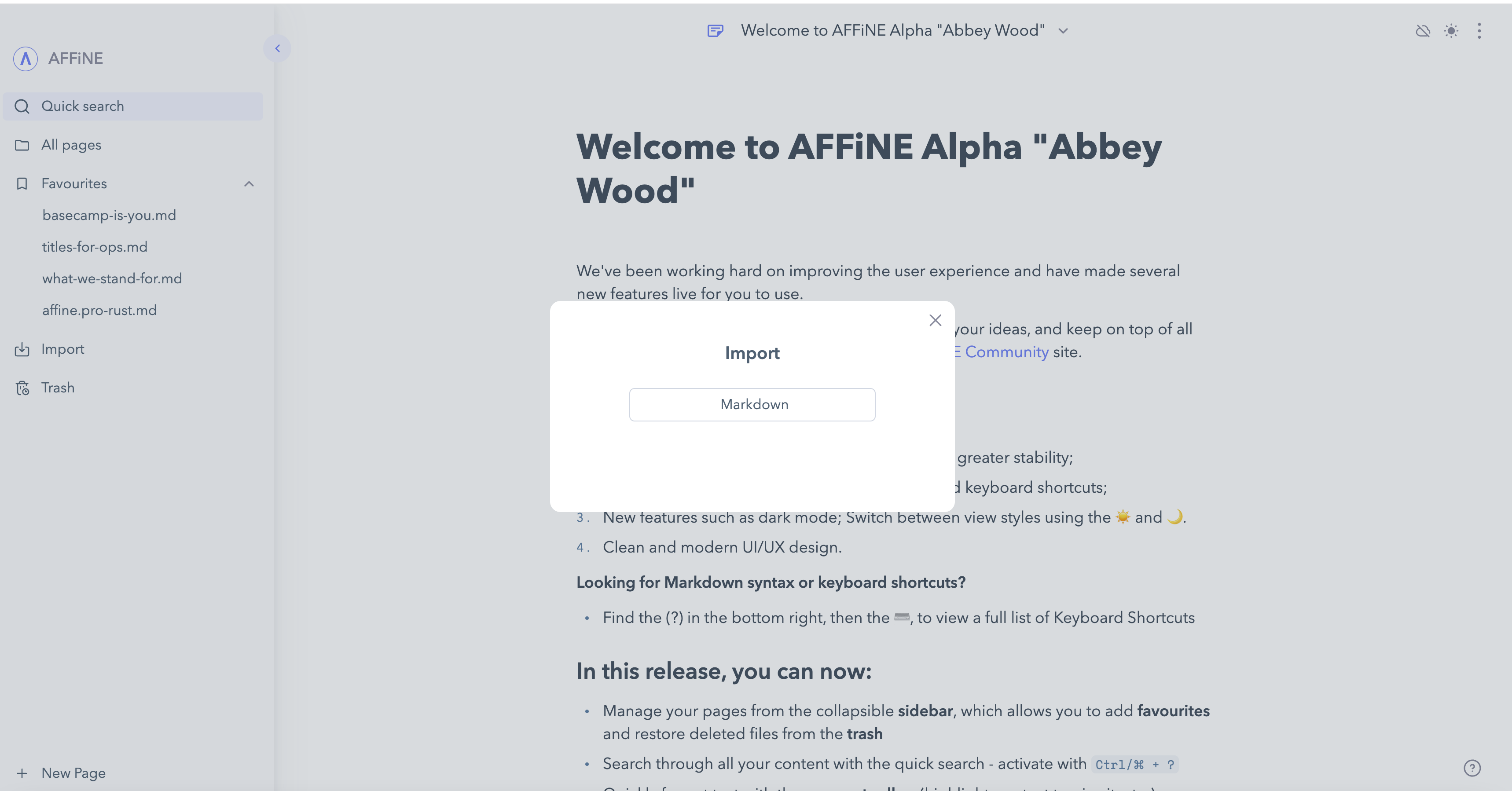 Import Markdown · Issue #615 · toeverything/AFFiNE · GitHub