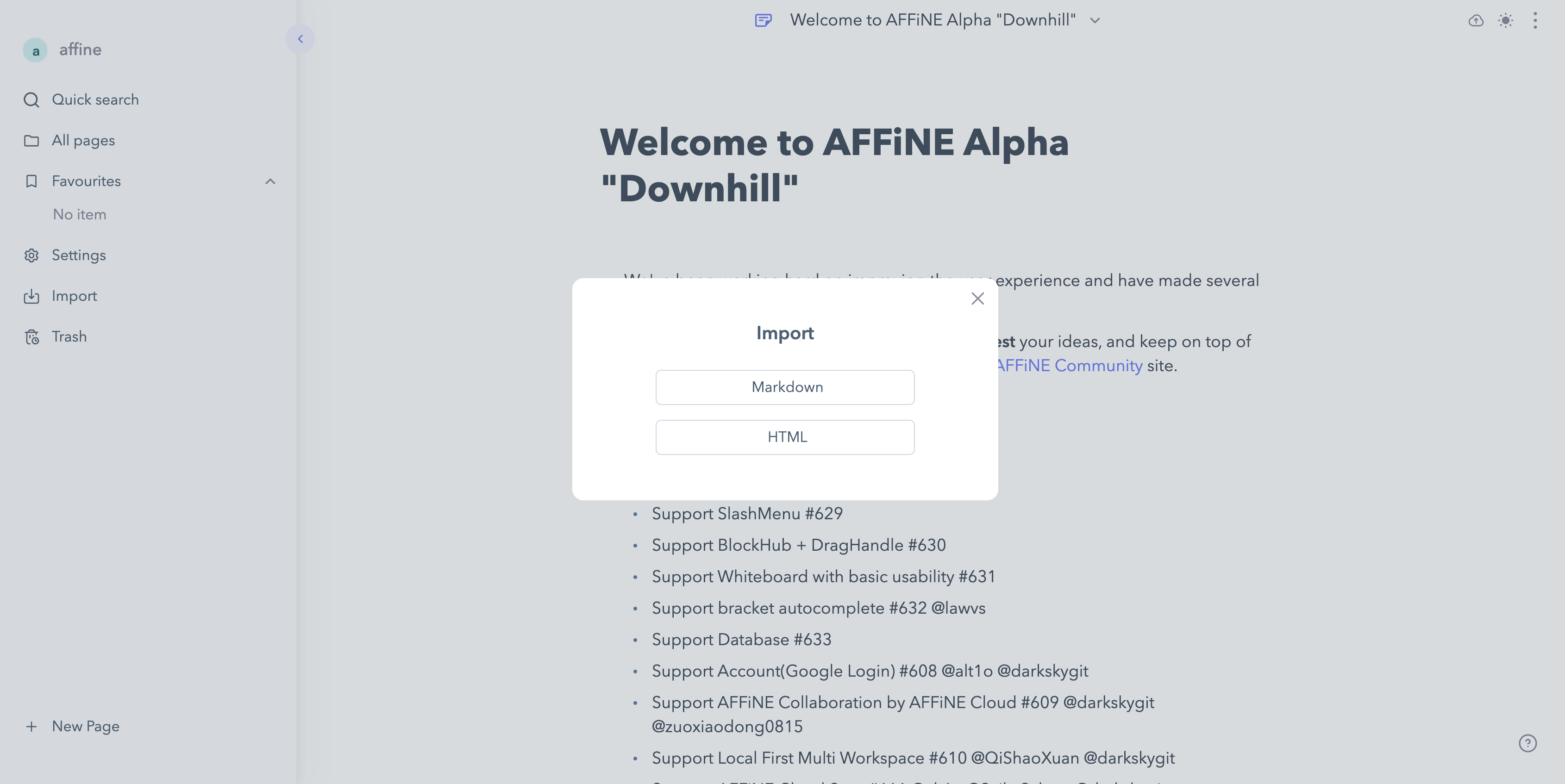 [feature] Import Html · Issue 644 · Toeverything Affine · Github