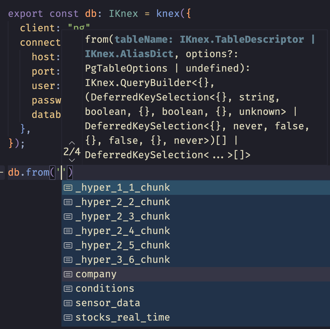 How do I import the interface `Tables` from the autogenerated module `knex/types/tables ...