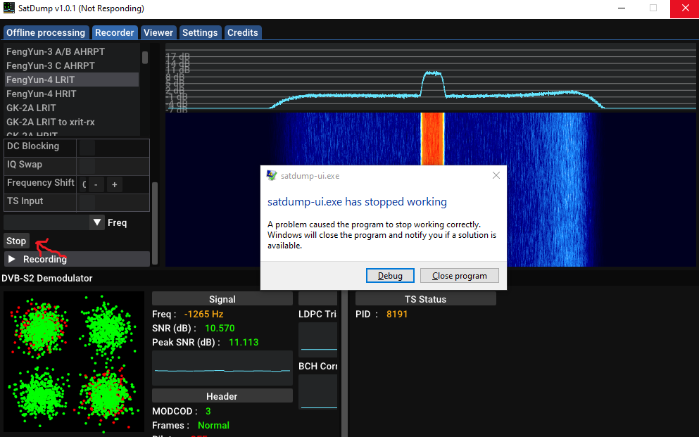 FY-4A LRIT live processing - Crashes when stopped · Issue #198 · SatDump/SatDump · GitHub