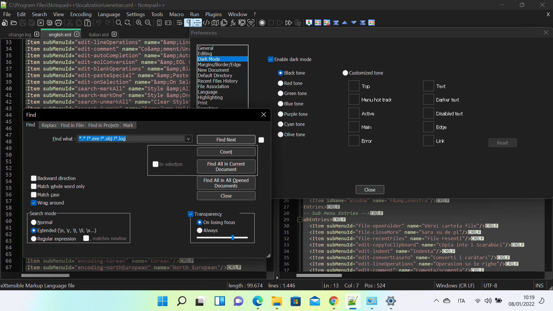with Dark mode, in Search Dialog, the tab labels are cut (windows 11 ...