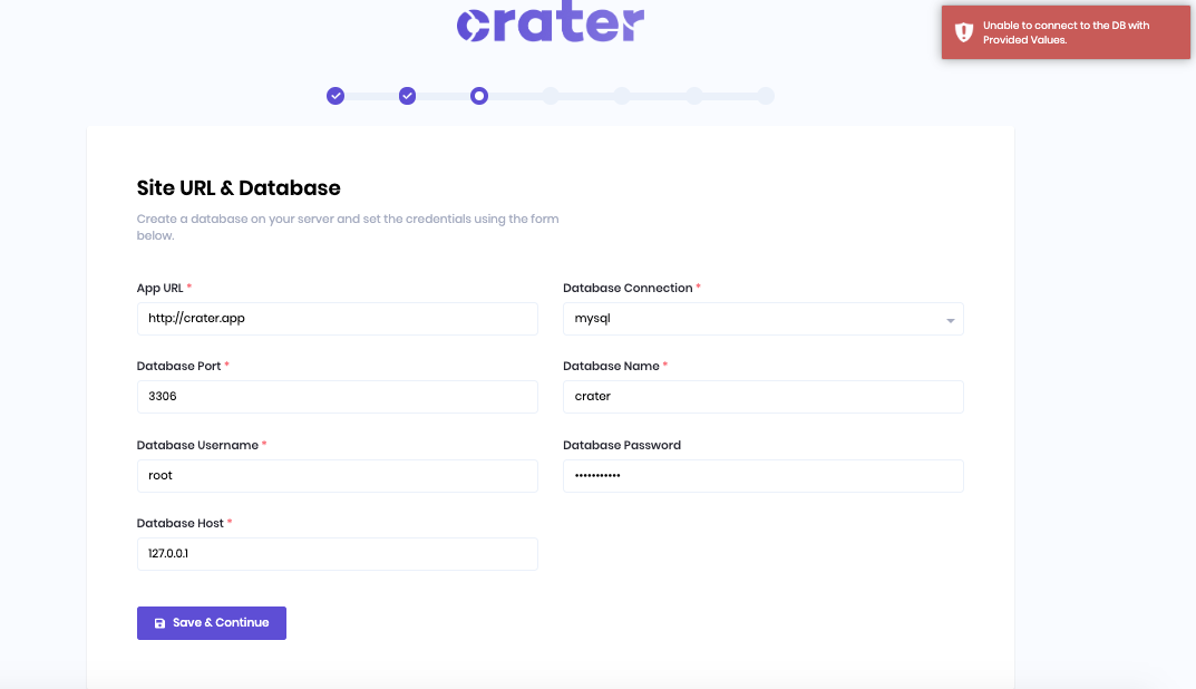 Unable to connect to the DB with Provided Values · Issue #91 · crater ...
