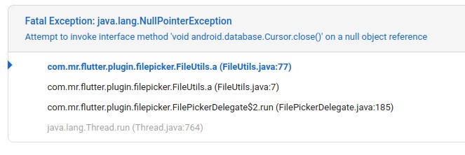NullPointerException on Cursor.close() · Issue #222 · miguelpruivo/flutter_file_picker · GitHub