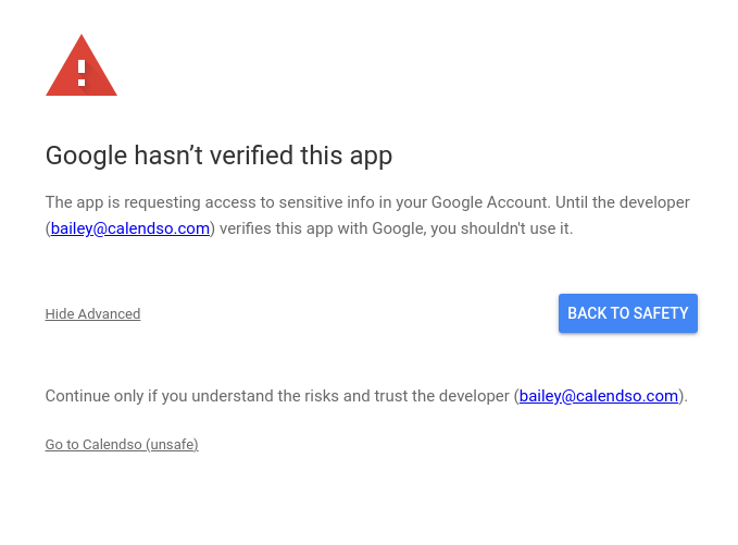 Google hasn't verified this app · Issue #203 · calcom/cal.com · GitHub