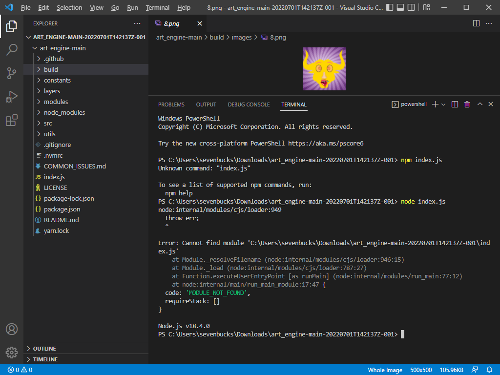 cannot find module index.js · Issue #1295 · HashLips/hashlips_art_engine · GitHub