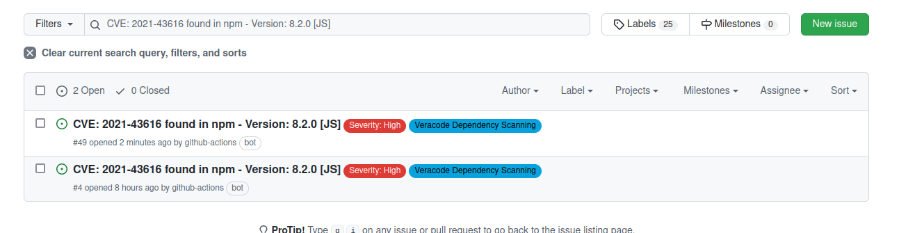 Duplicate Issues · Issue 21 · Lererveracode Sca · Github
