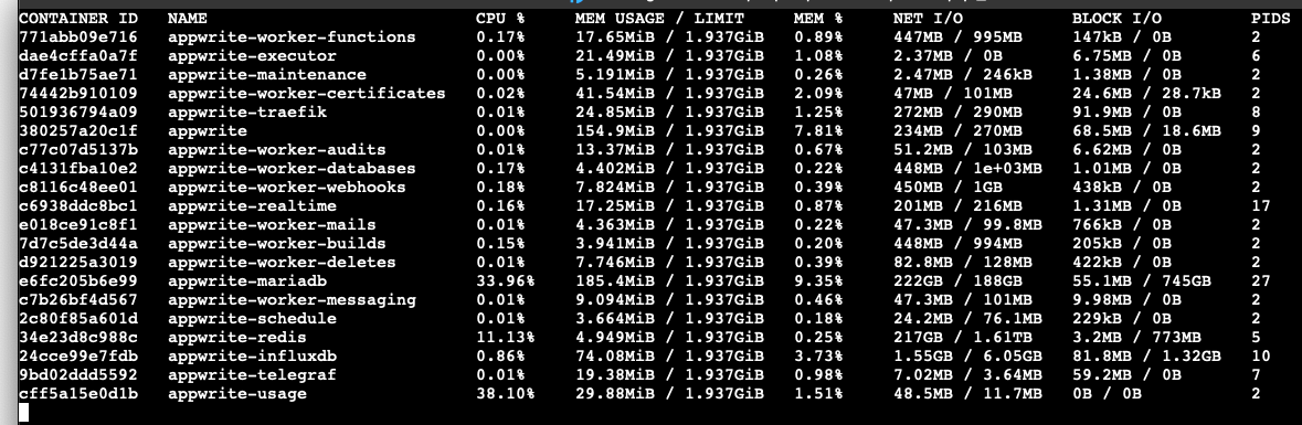 🐛 Bug Report: 100-150% cpu usage caused by appwrite-usage container for 30-40 seconds after ...