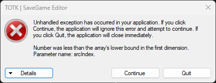 unhandled exception · Issue #4 · lchmagKekse/TOTK-SaveGame-Editor · GitHub